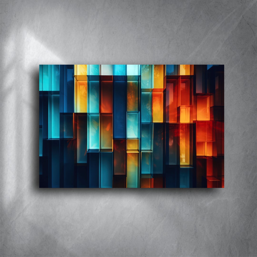 Abstract Geometric Tempered Glass Wall Art: Multicolor 3D Decor - Etsy