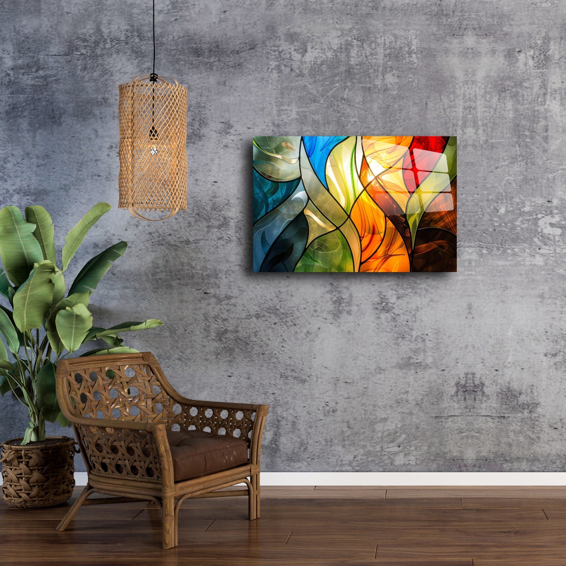 Abstract Colorful Glass Wall Art Vibrant Tempered Glass Decor Modern ...
