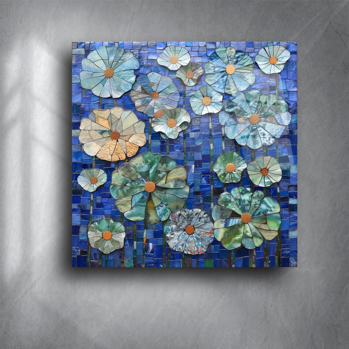 Blue Floral Mosaic Wall Art – Handmade Glass Tile Flower Decor - Etsy