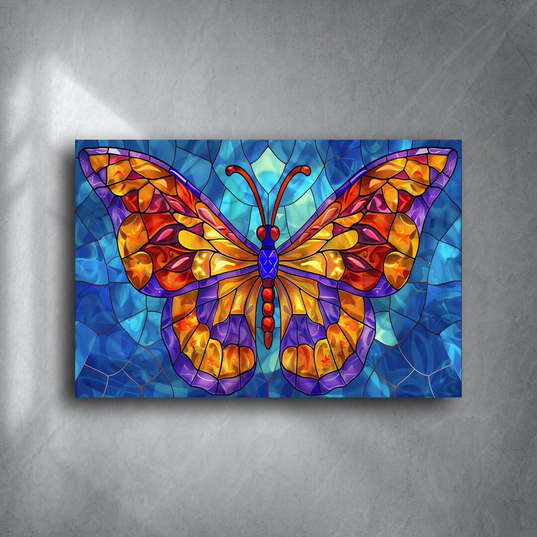 Colorful Butterfly Glass Wall Art - 4mm Tempered, UV Printed, Stained ...