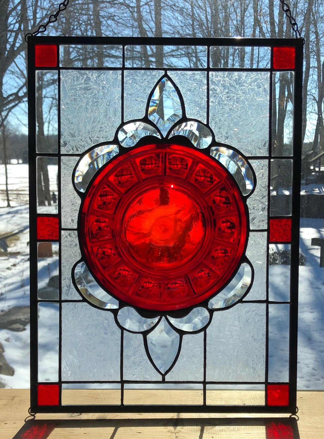Stained Glass Panel Ruby Frost Large - Etsy