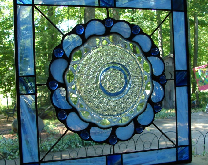 Blue Petals and Lace Stained Glass Panel - Etsy