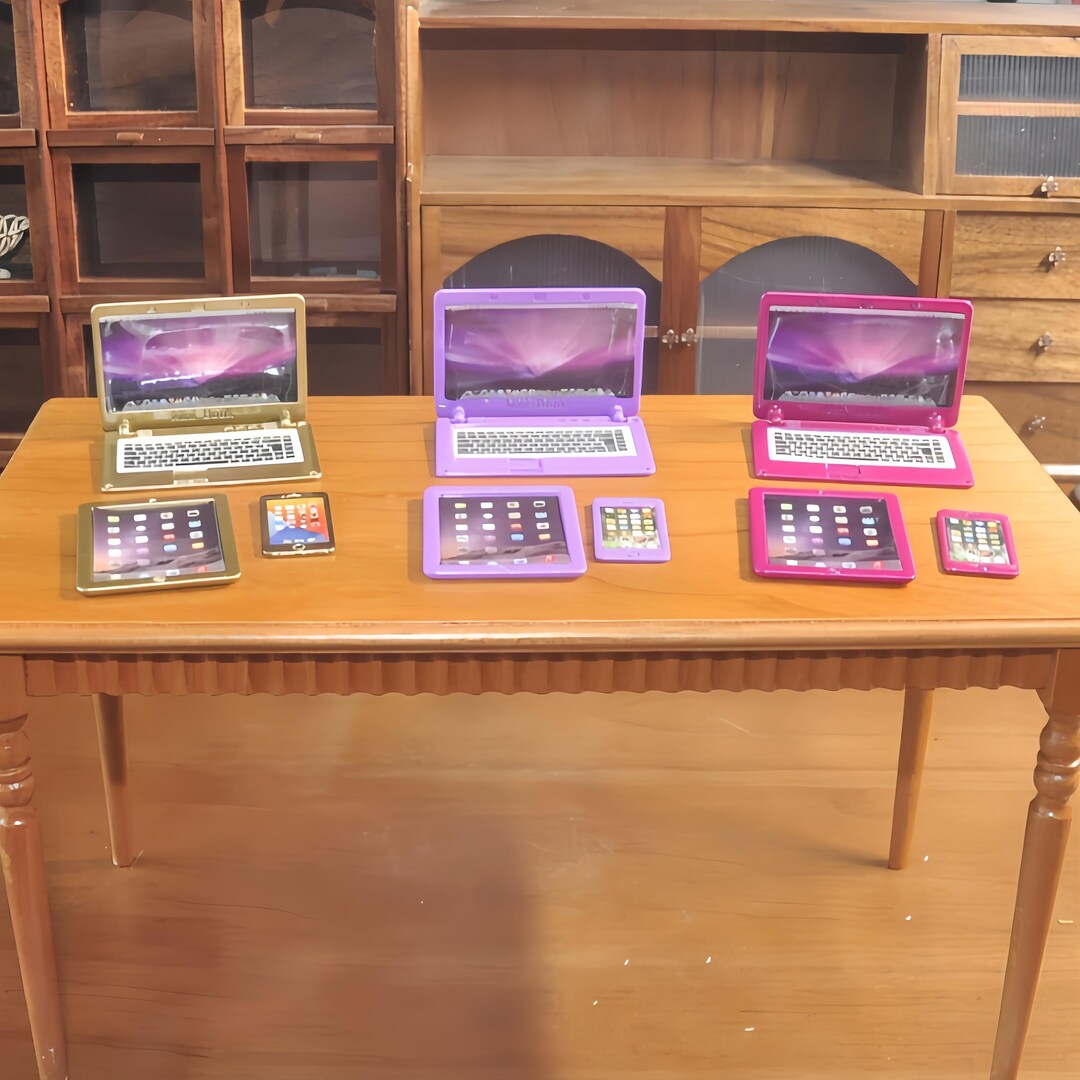 1:6 Scale Mini Tech Set – Metal Laptop, Tablet & Smartphone, Dollhouse ...