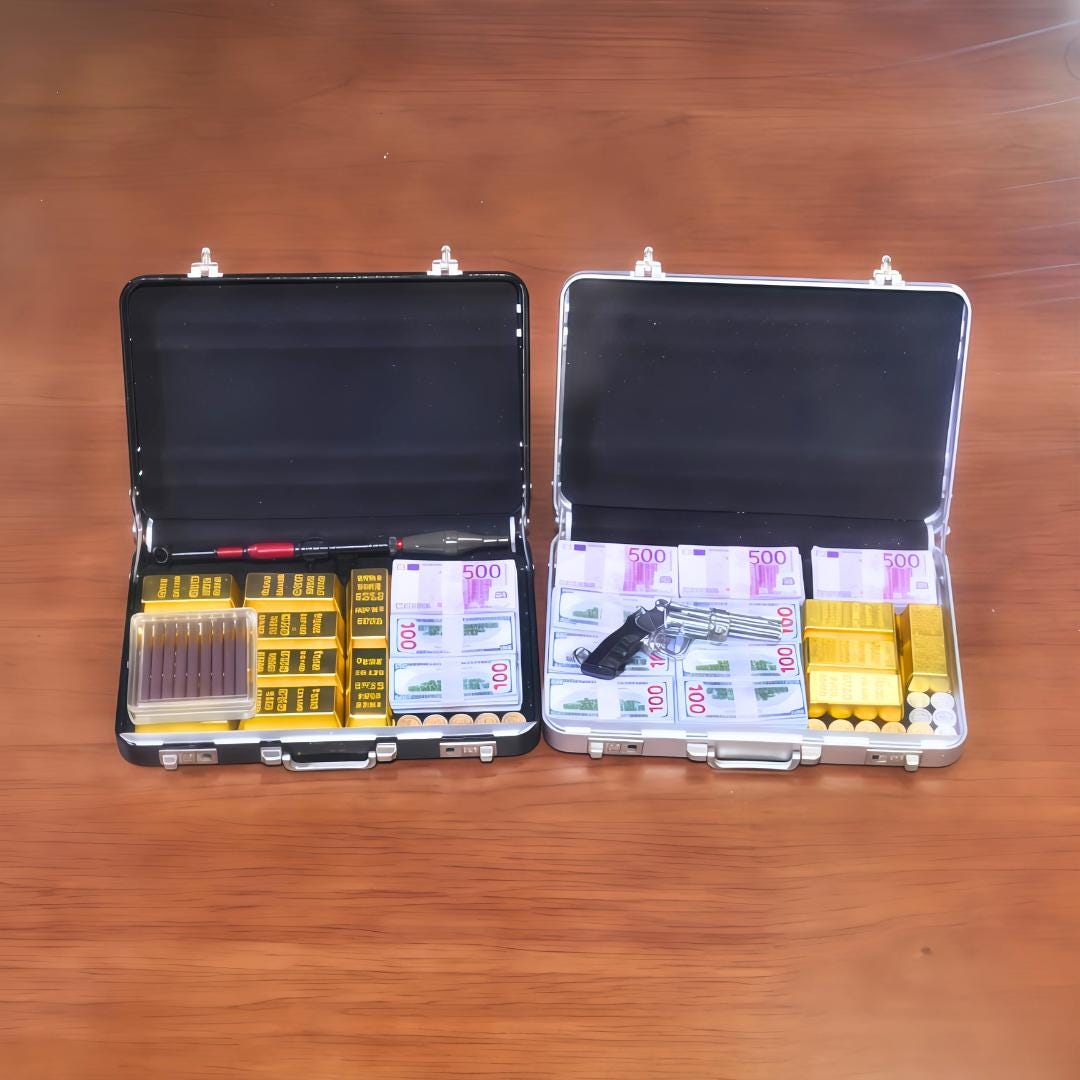 1:6 Scale Mini Briefcase Set W/ Golden Bars, RPG Model, Vintage Coins ...