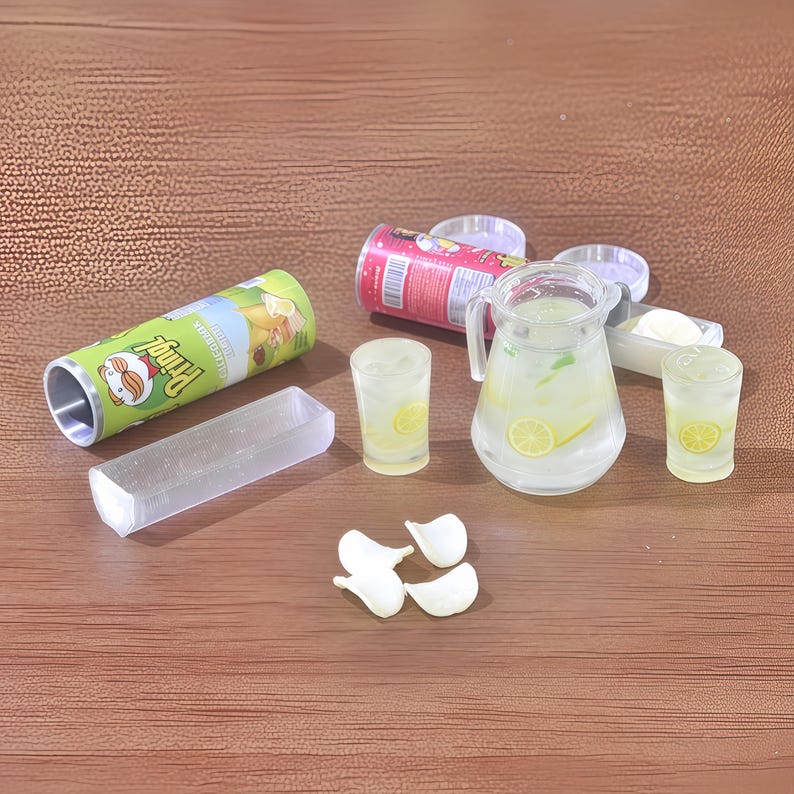 1:6 Scale Miniature Lemonade Pitcher Set - 5 Piece Dollhouse Decor With ...