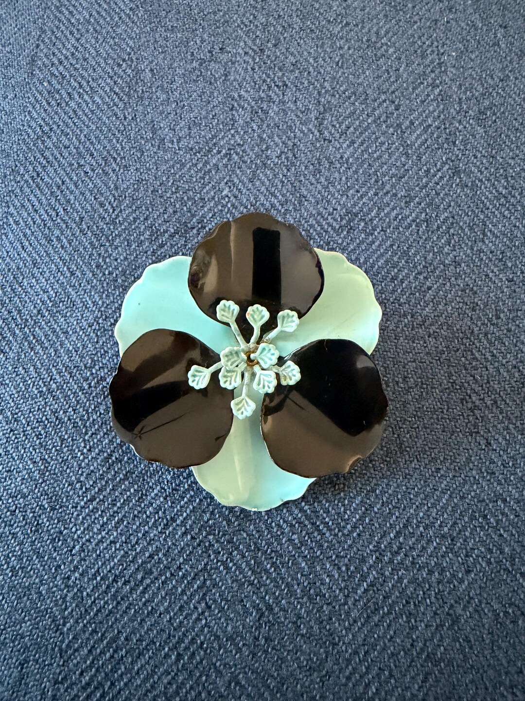 Rare HTF Metal Enamel Blue and Black Flower Pin Brooch - Etsy