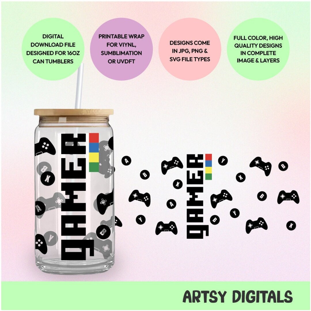 Gamer Wrap Design for 16oz Tumbler (tumbler Wraps for Sublimations ...