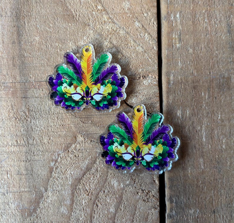 Custom Printed Laser Cut Mardi Gras Mask Earrings 1.5" Long, Necklace ...