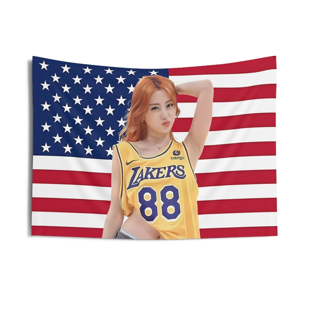 LE SSERAFIM Huh Yunjin USA Kpop American Flag Patriotic Tiktok Meme Trendy Room Tapestry Fanmade ...