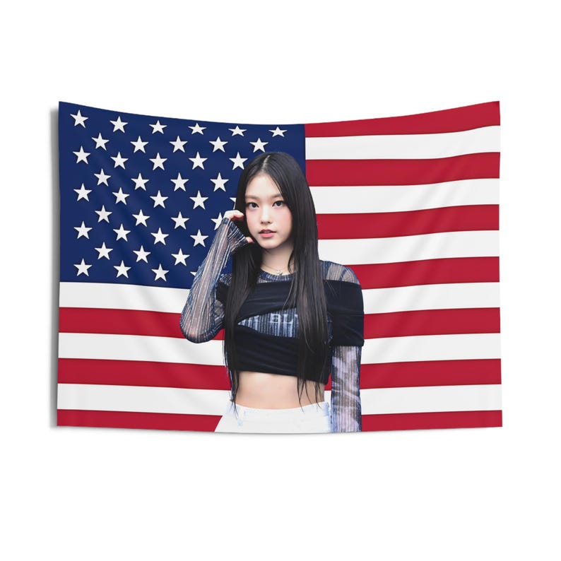 New Haerin Bunnie USA Kpop American Flag Patriotic Tiktok Meme Trendy Room Tapestry Fanmade ...