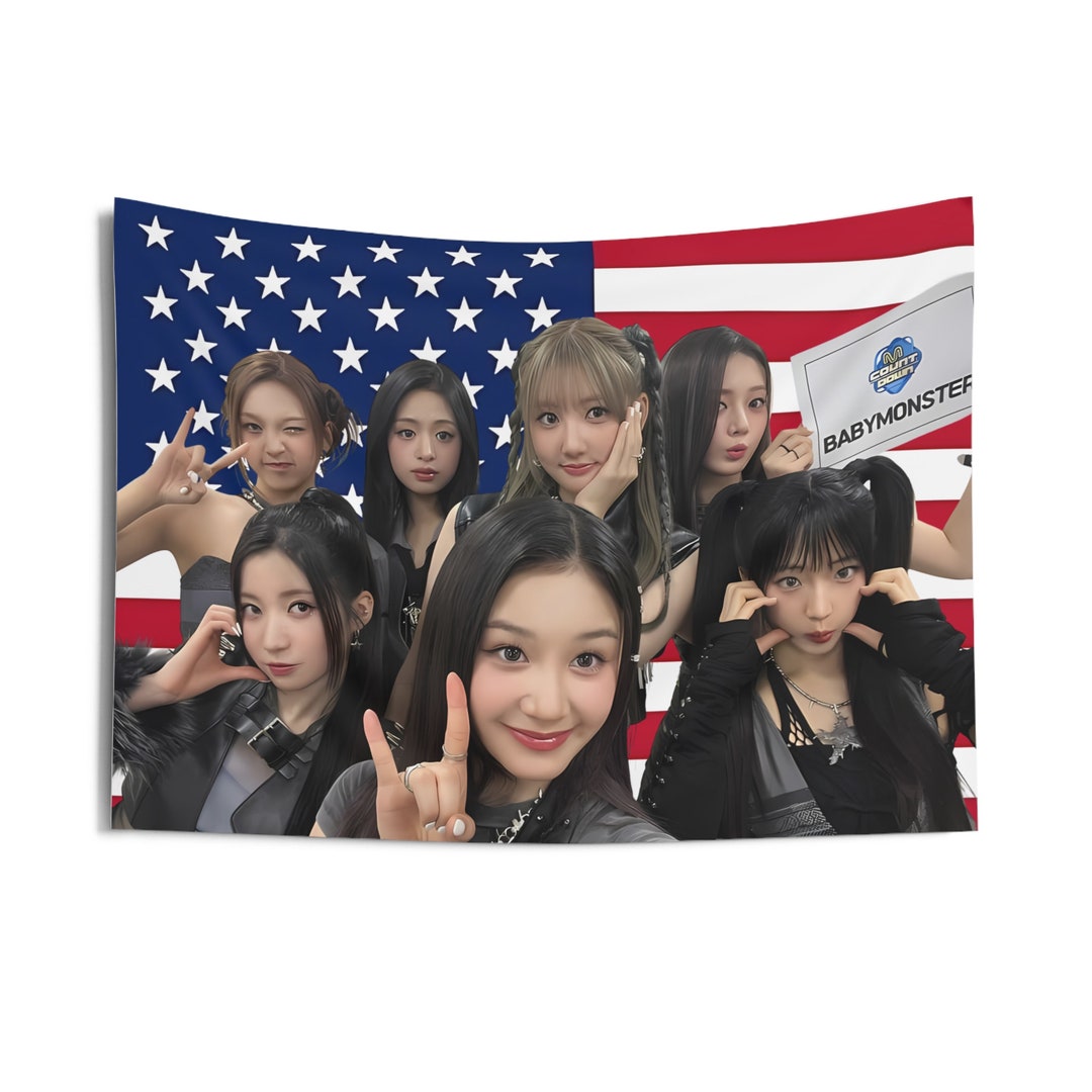 Babymonster Group America Flag Tapestry, Kpop Funny Room Merch, Gift ...