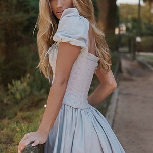 Summer Blue Puff Sleeve Corset Dress,women Fashion Square Collar ...