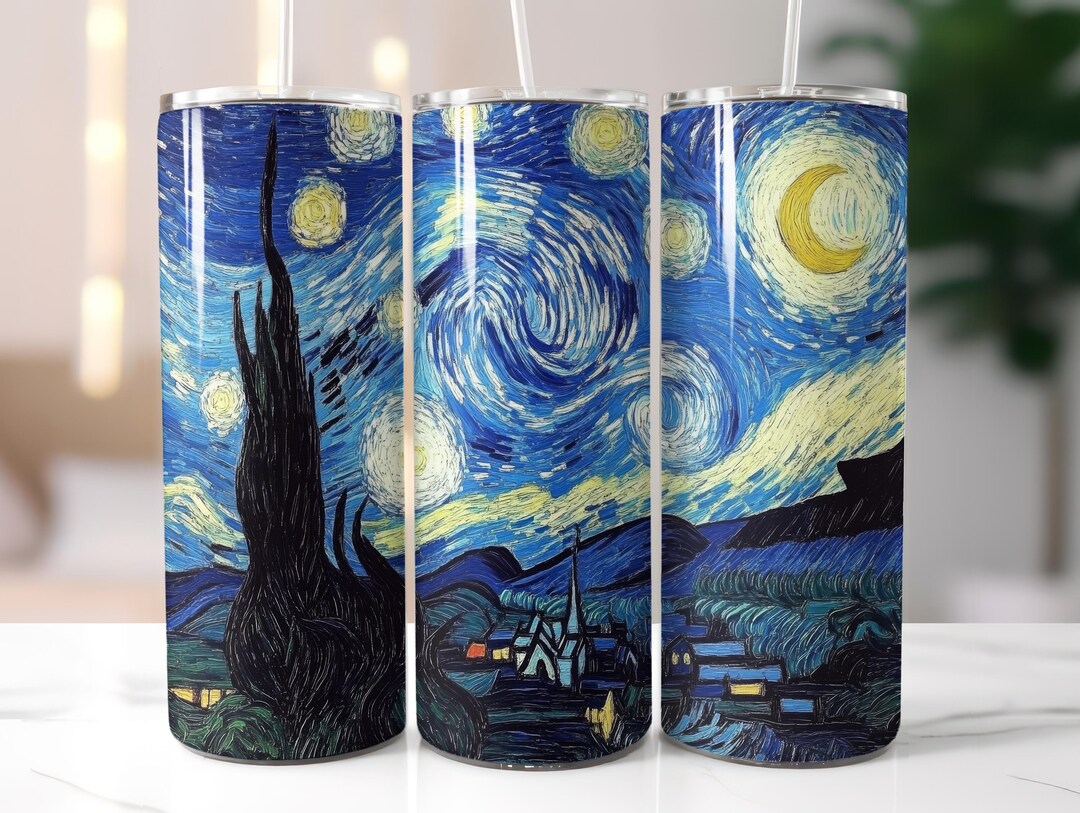 Starry Night, Vincent Van Gogh Tumbler Wrap, 20oz Skinny Tumbler Starry ...