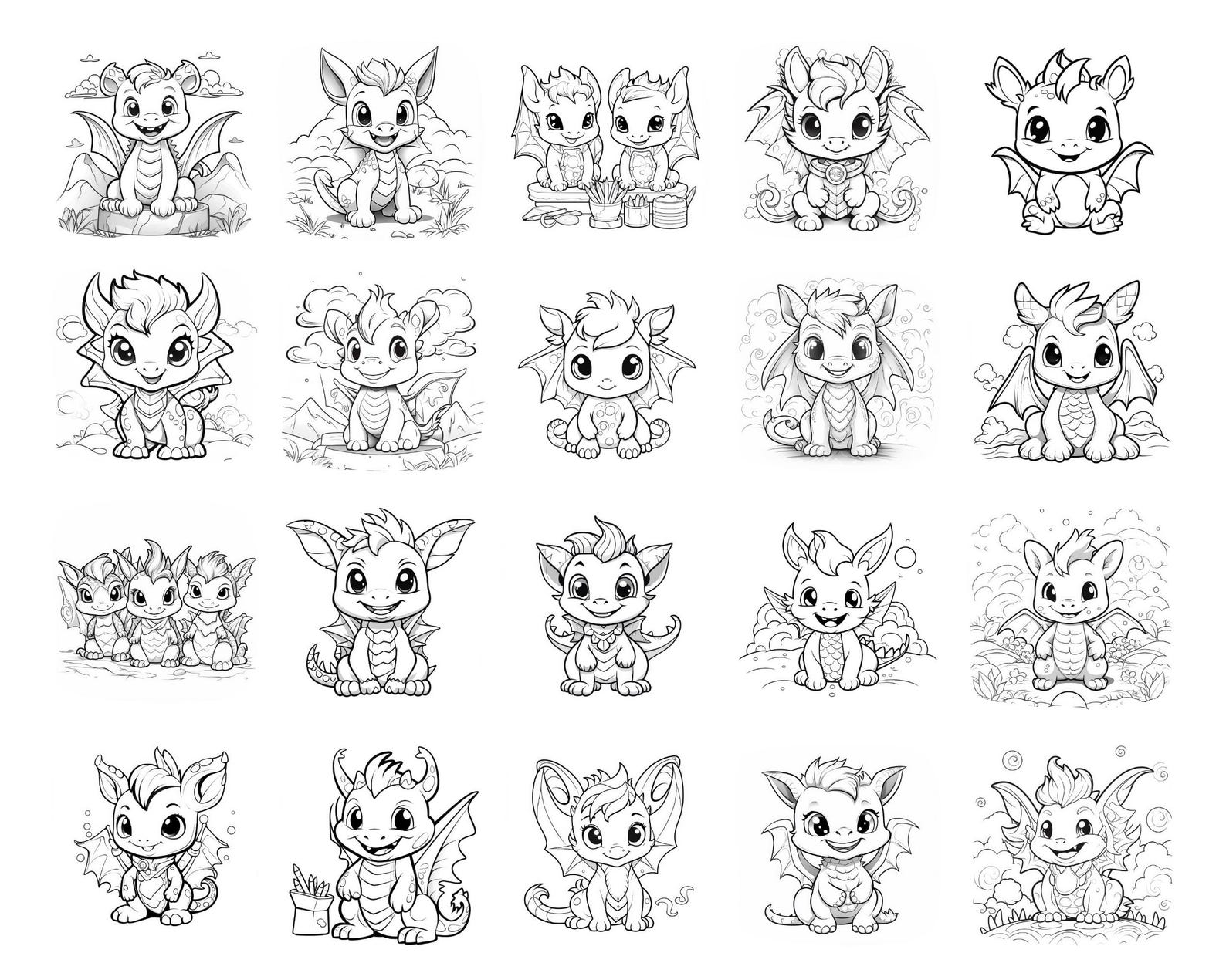 Kawaii Dragons Coloring Pages | 65 Pages | Cute Coloring Pages ...