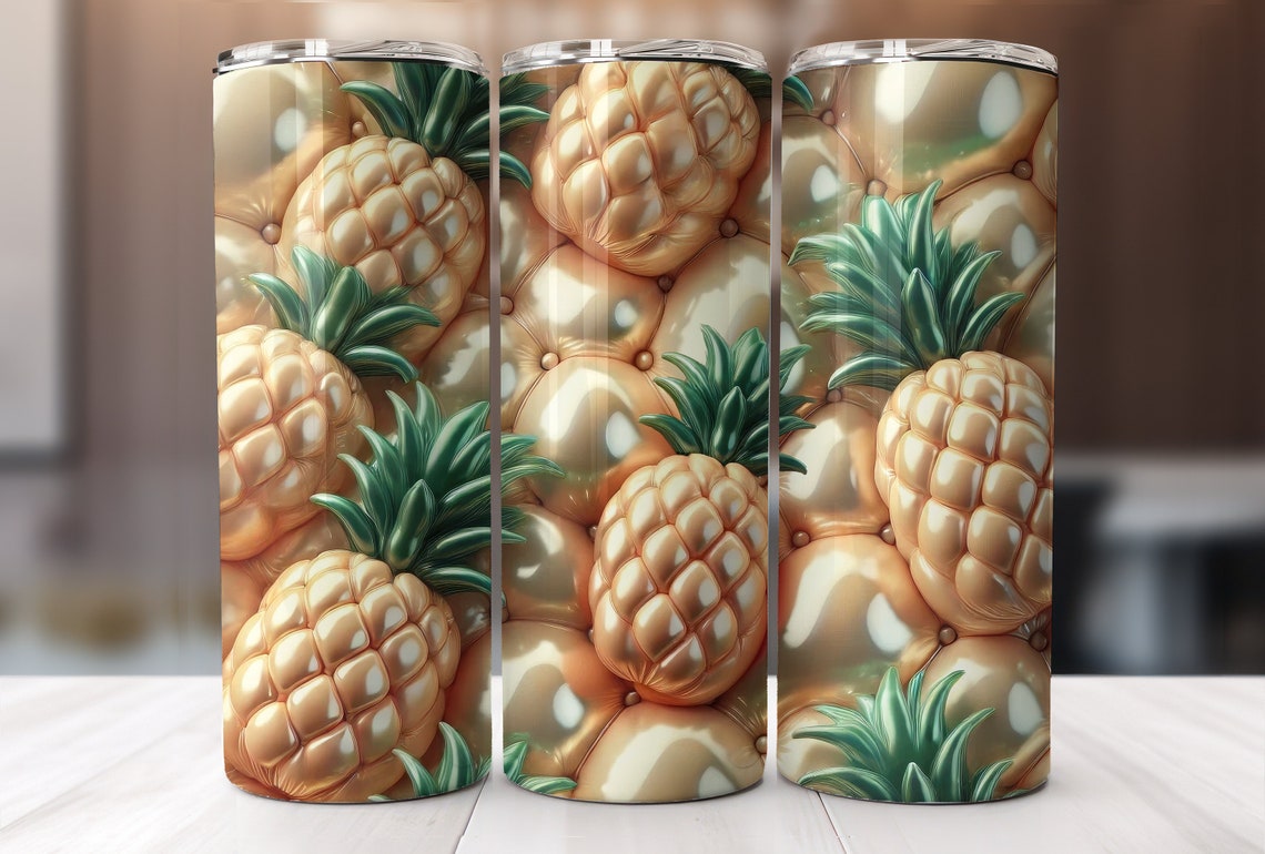 3D Puffy Inflated Pineapple Tumbler Wrap, 20oz Pineapple Wrap PNG ...