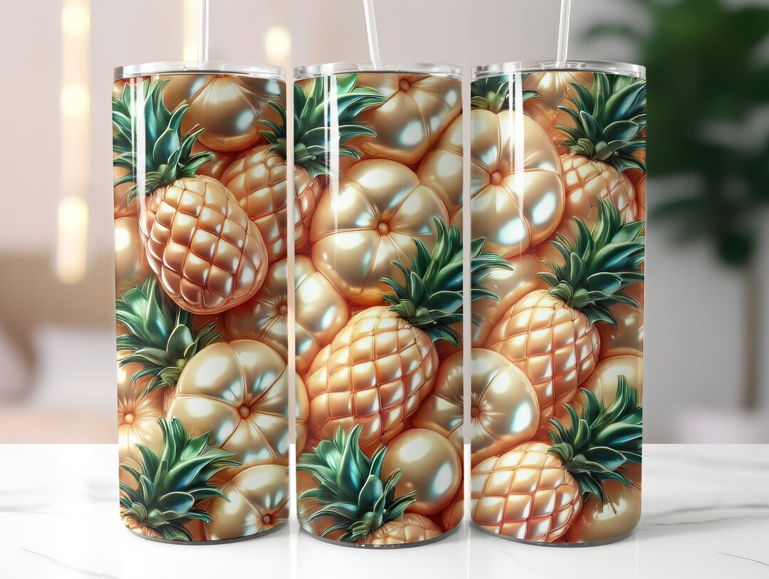 3D Puffy Inflated Pineapple Tumbler Wrap, 20oz Pineapple Wrap PNG ...