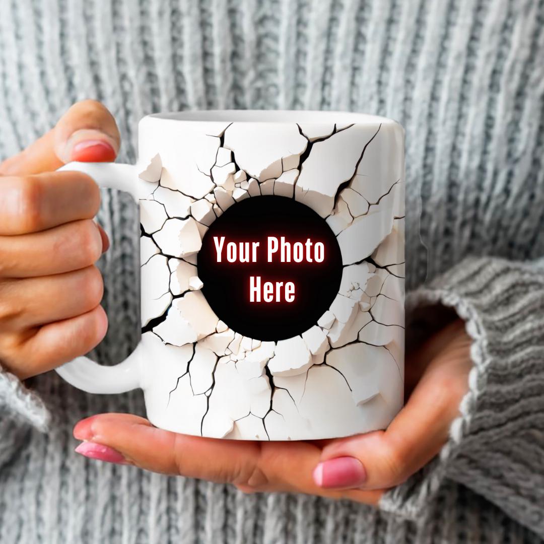 3D Hole in a Mug Wrap, 11oz, 15oz Mug Template, Cracked Wall Mug Wrap ...