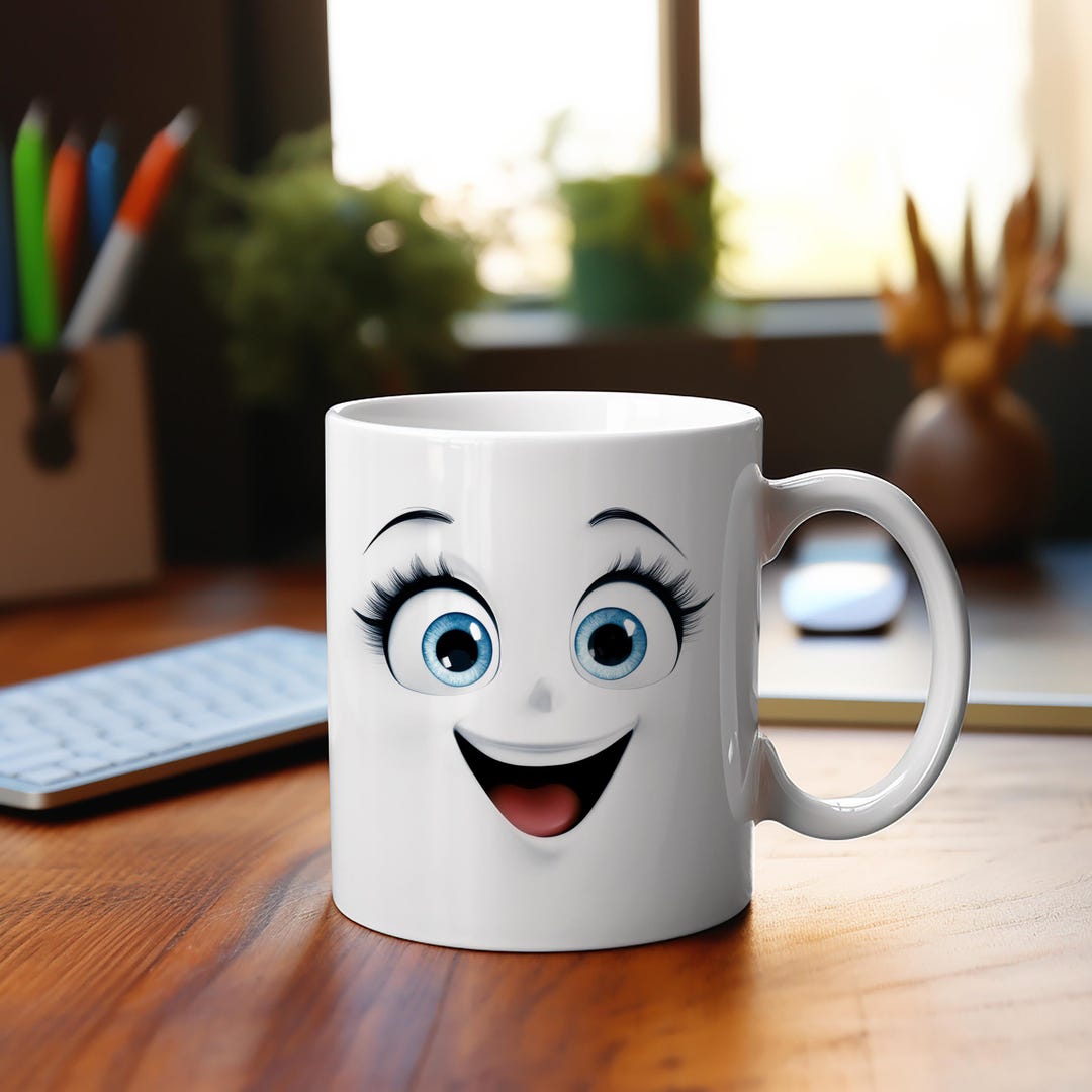 Happy 3D Funny Face Mug Wrap11oz & 15oz Mug Template, Flower Mug ...