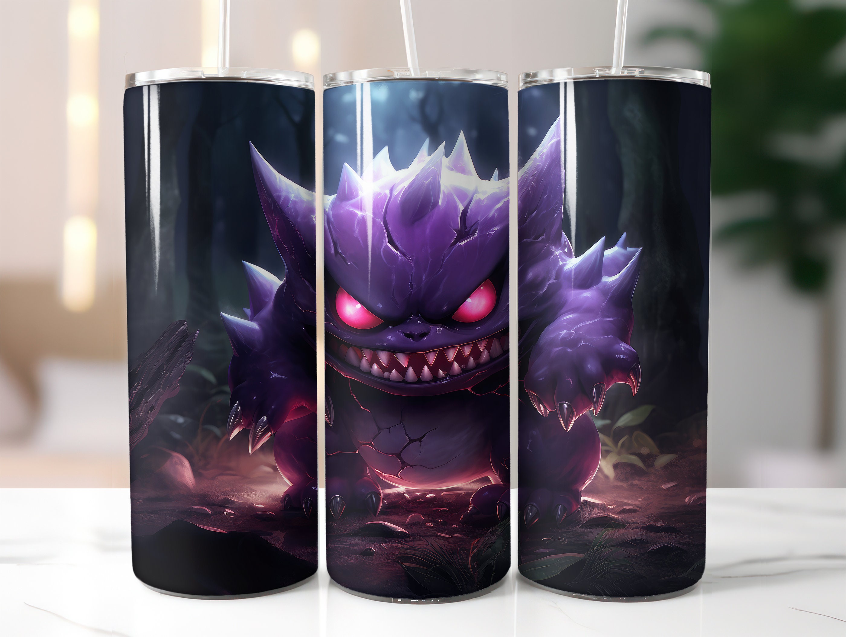 Gengar 20 Oz Sublimation Tumbler Design, "9.3 X 8.2" Straight Skinny ...