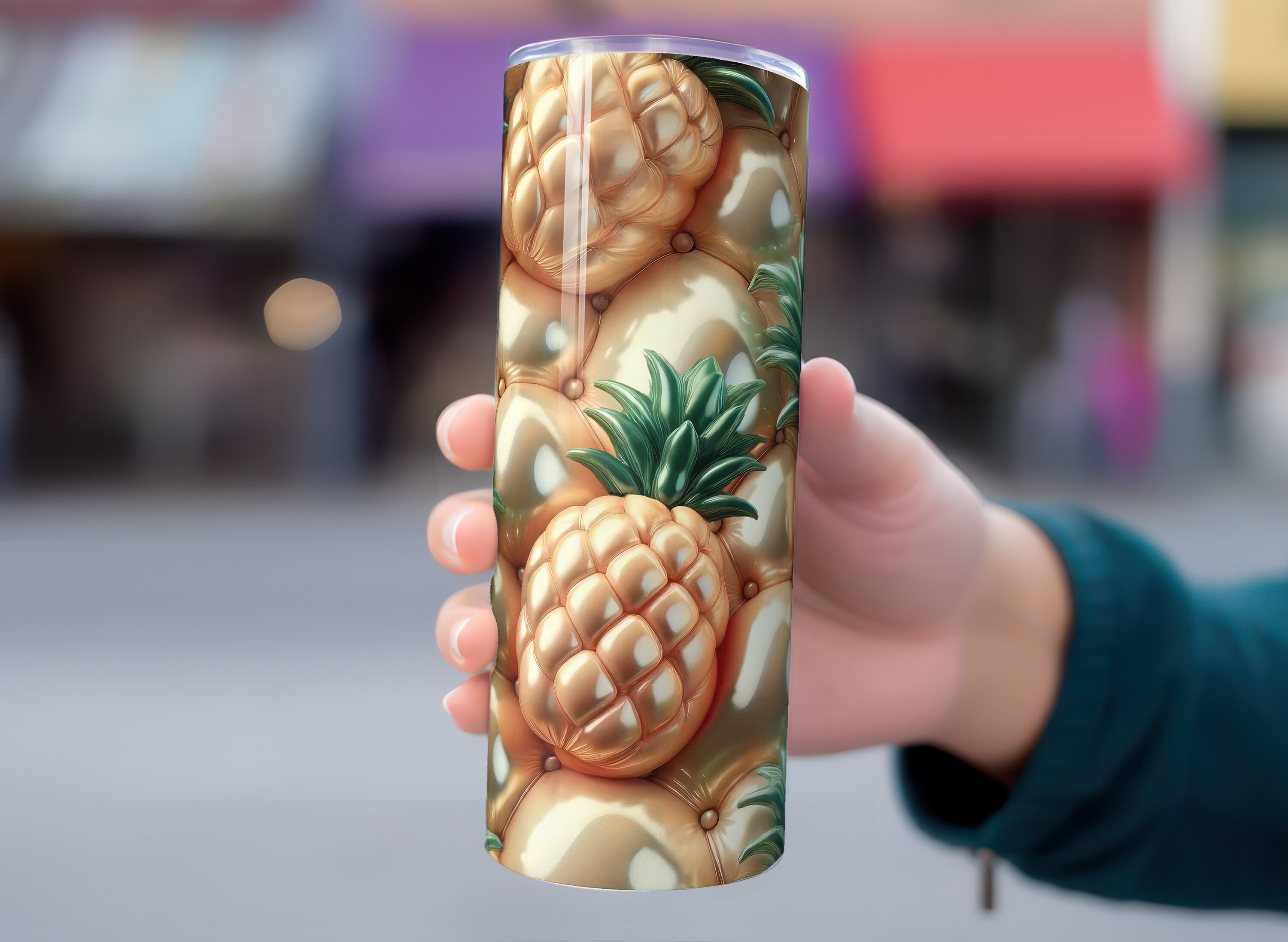 3D Puffy Inflated Pineapple Tumbler Wrap, 20oz Pineapple Wrap PNG ...