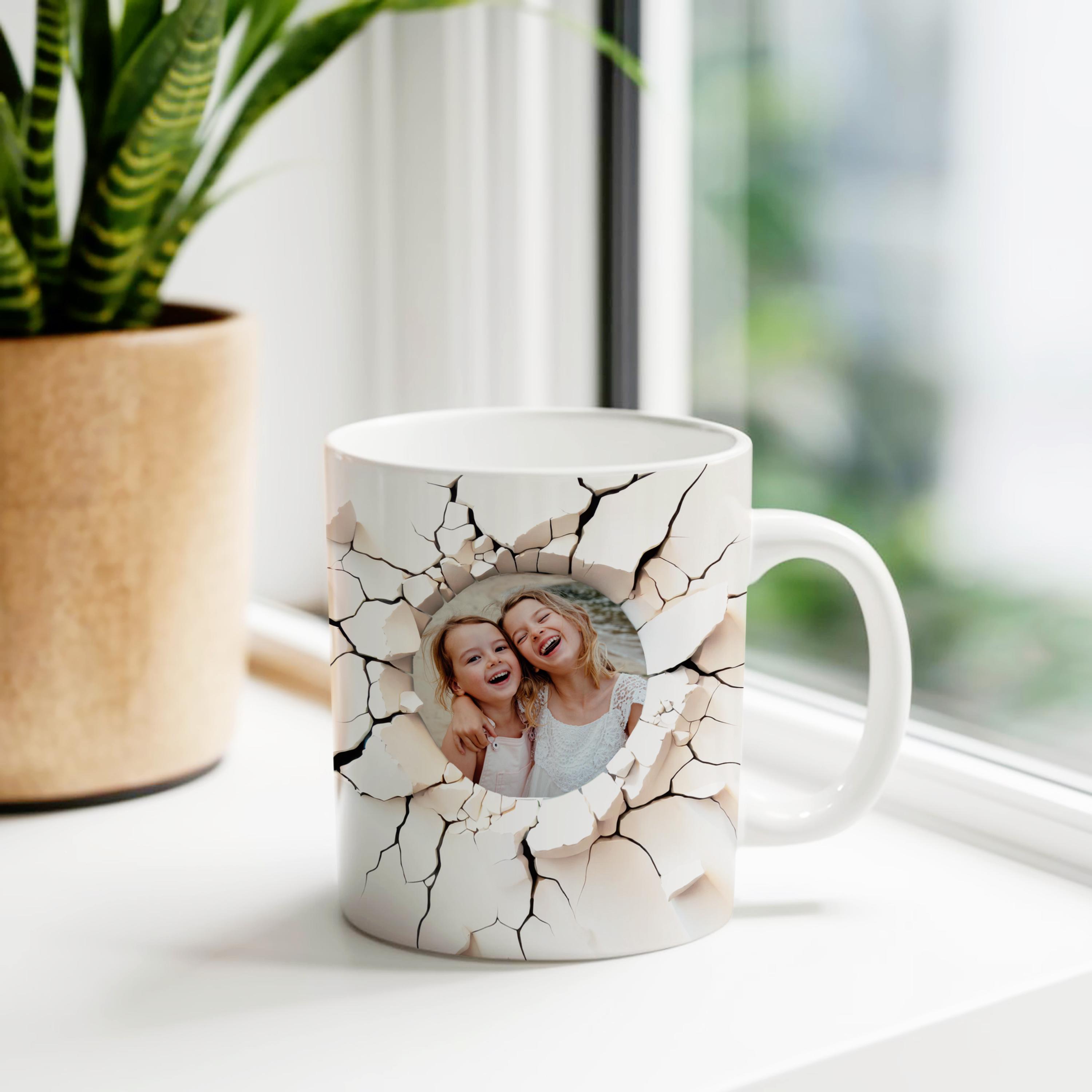 3D Hole in a Mug Wrap, 11oz, 15oz Mug Template, Cracked Wall Mug Wrap ...