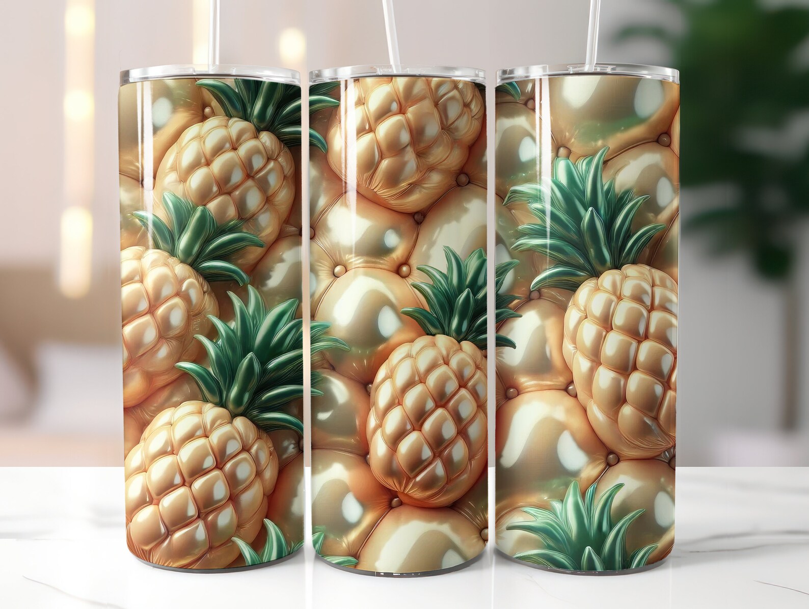 3D Puffy Inflated Pineapple Tumbler Wrap, 20oz Pineapple Wrap PNG ...