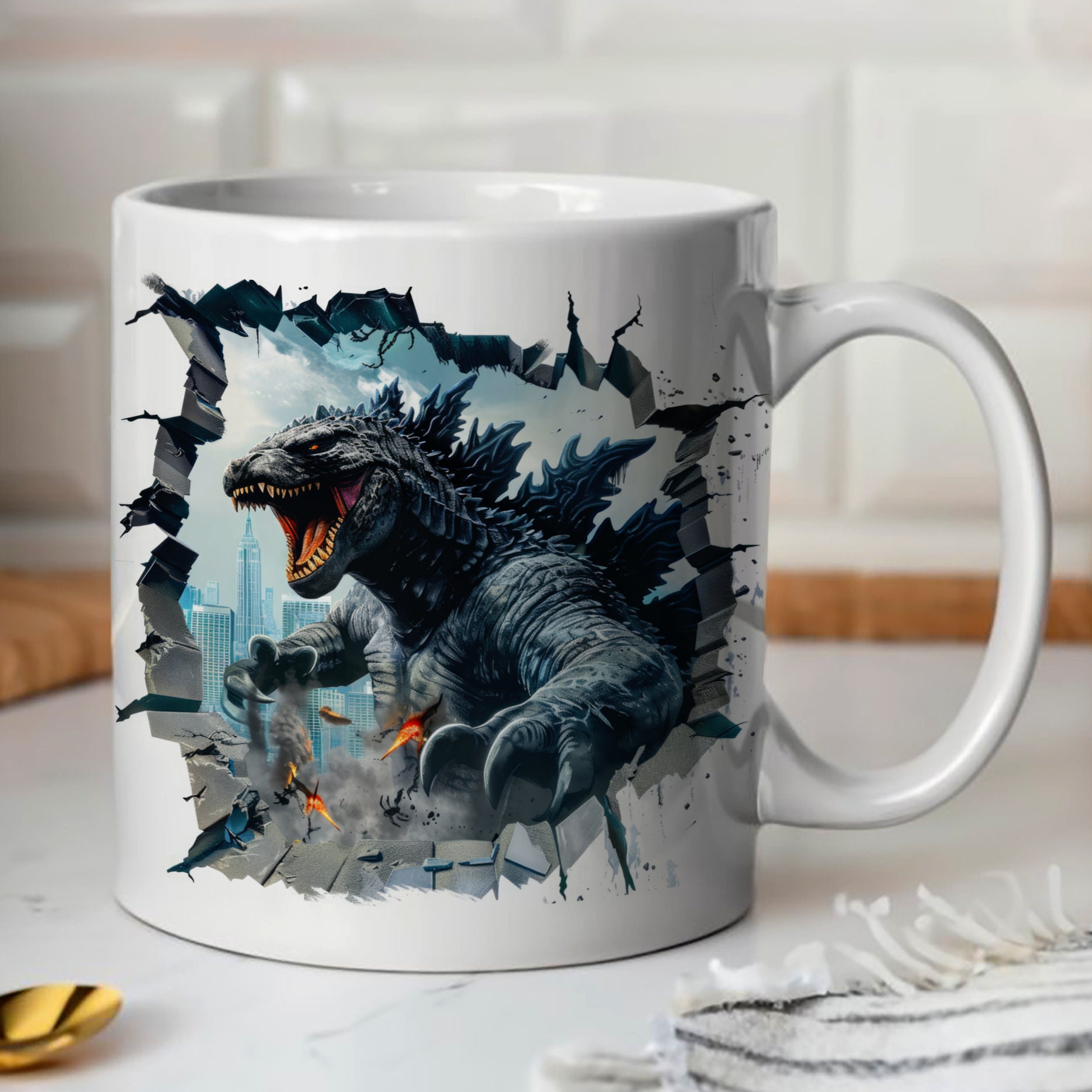 Godzilla 3D Effect Mug Wrap, 11 Oz & 15 Oz Mug Bundle Sublimation Wrap ...