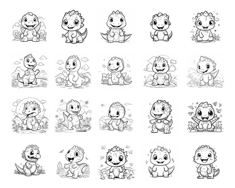 Kawaii Dinosaurs Coloring Pages, 70 Pages, Cute Kawaii Dinosaurs ...