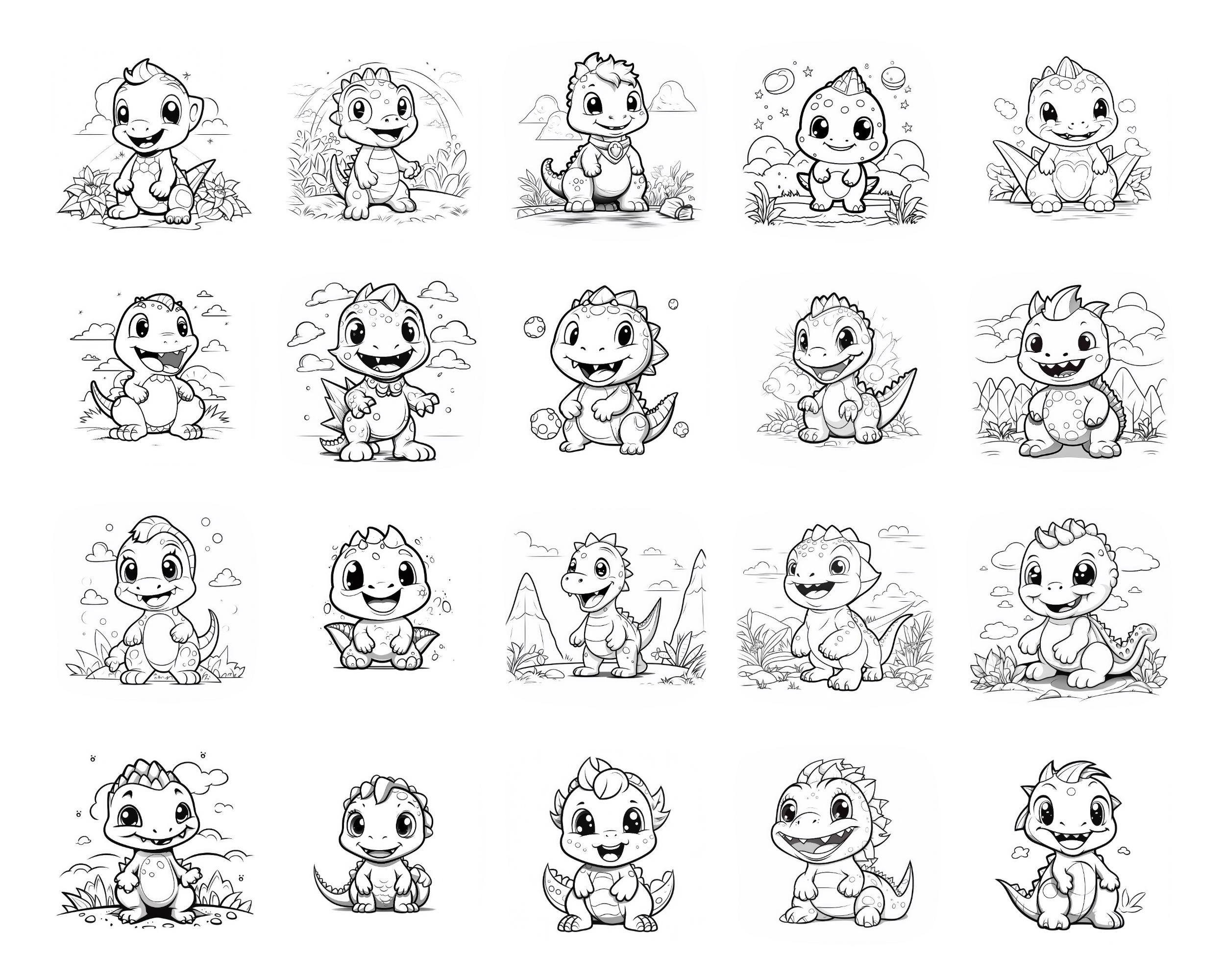 Kawaii Dinosaurs Coloring Pages, 70 Pages, Cute Kawaii Dinosaurs ...
