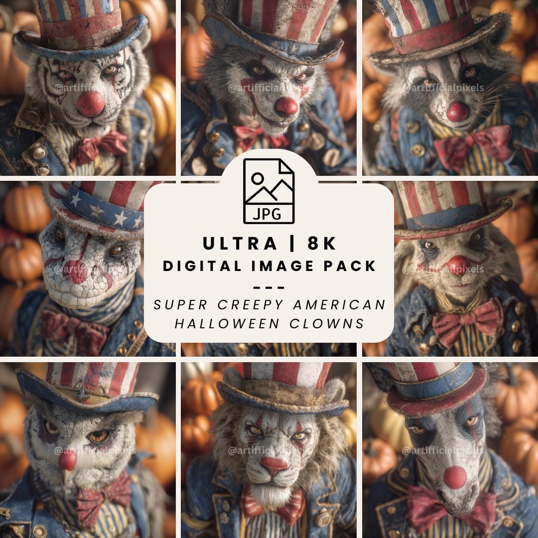 Dark Circus Clown Animal Digital Art Bundle – Gothic Halloween Graphic ...