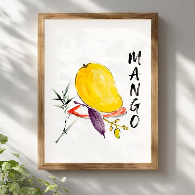 Yellow Watercolour Mango Print | Asian Fruit Kitchen Wall Art Poster ...
