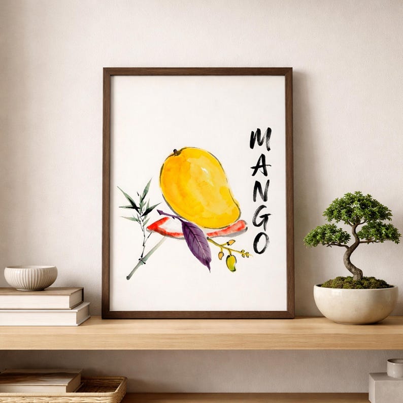 Yellow Watercolour Mango Print | Asian Fruit Kitchen Wall Art Poster ...