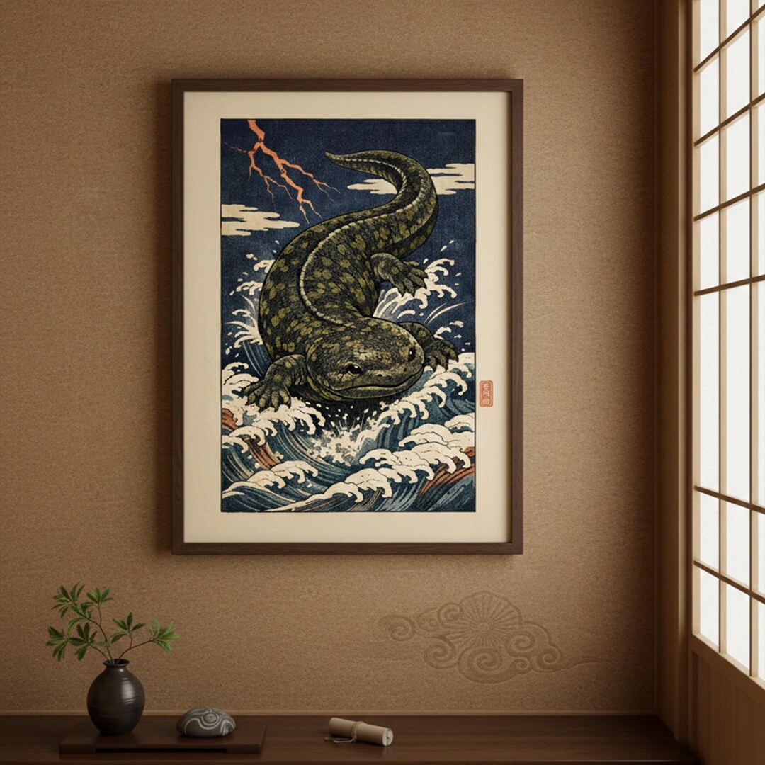 Japanese Yokai Salamander Poster | Asian Hanzaki Mythology Art Print ...