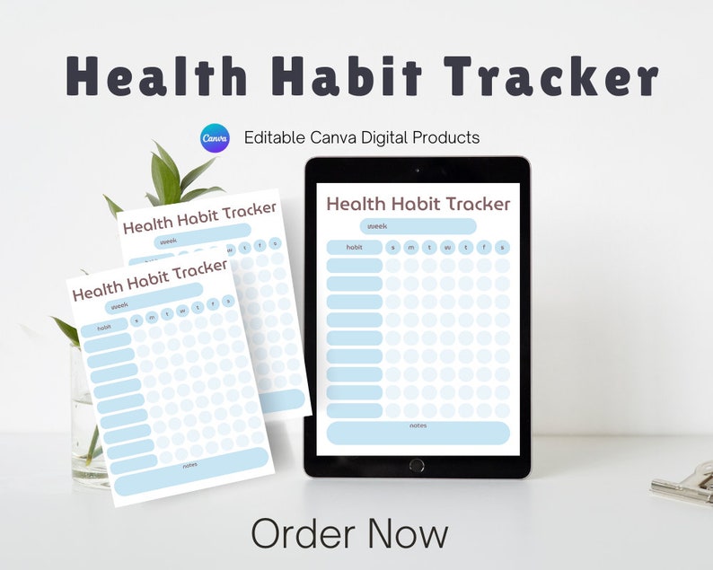 Health Habit Tracker Printable & Editable Wellness Goal Planner Digital ...