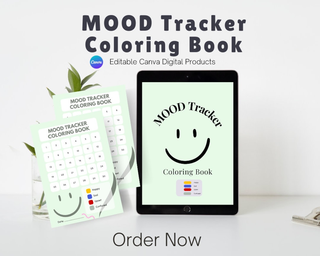 Mood Tracker Coloring Book Printable & Editable Mood Journal Digital ...
