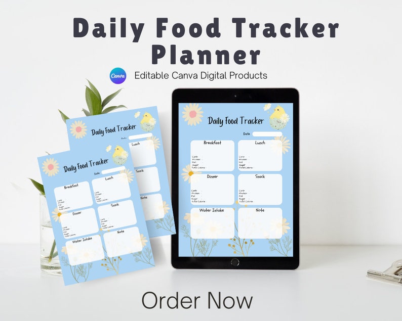Daily Food Tracker Planner Printable & Editable Meal Planning Journal ...