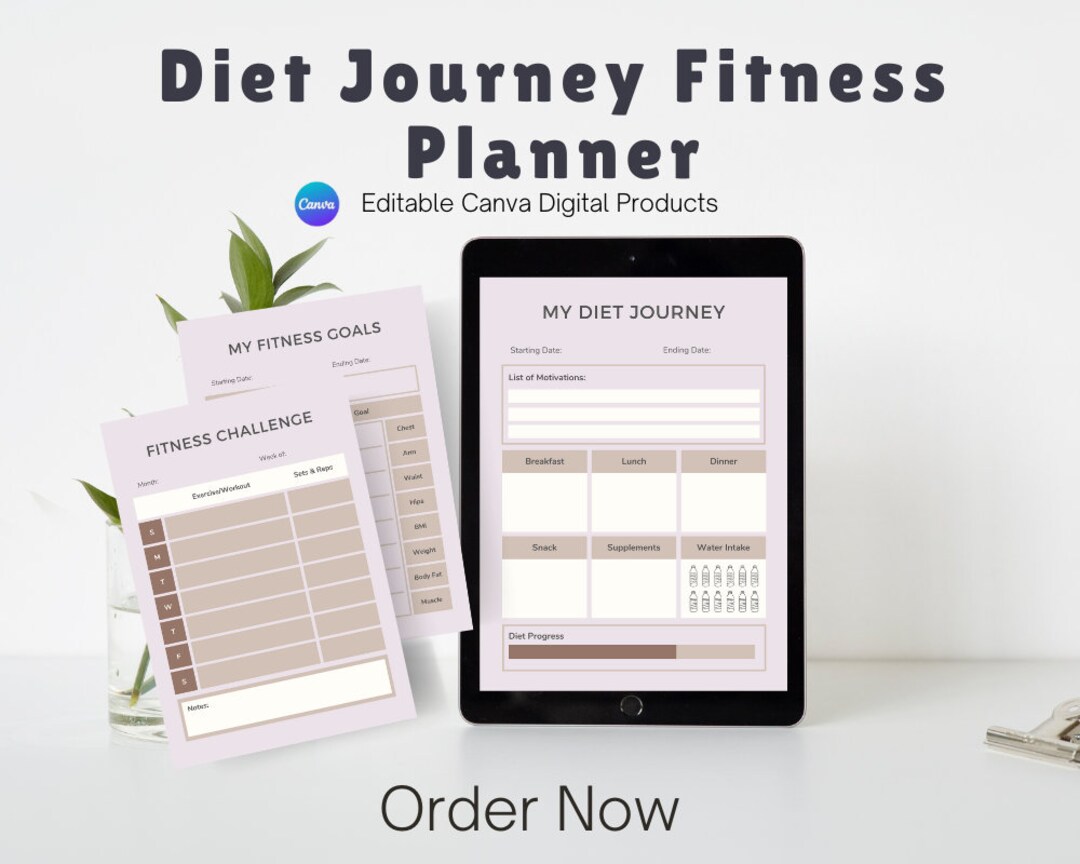 Diet Journey Fitness Planner Printable Editable Health & Fitness Log ...