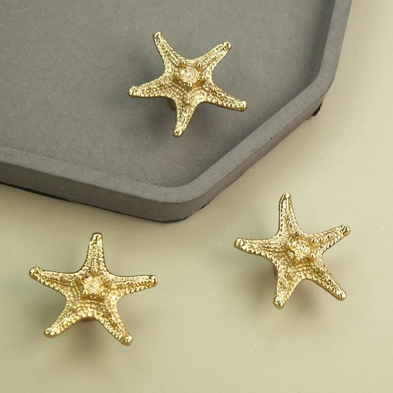 Solid Brass Starfish Knobs Dresser Special Knob Drawer Pulls Knobs Wardrobe Knob Kitchen Cabinet ...