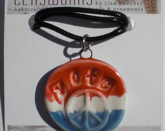 Porcelain Purple Peace Sign Vote Necklace - Etsy