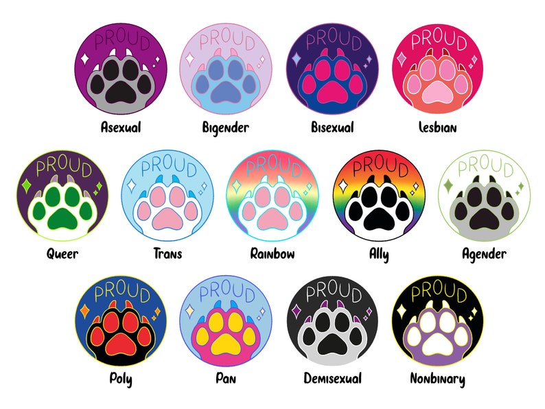 Proud Paw Button Furry Accessories LGBTQ Flag Set Pride Button Pack ...