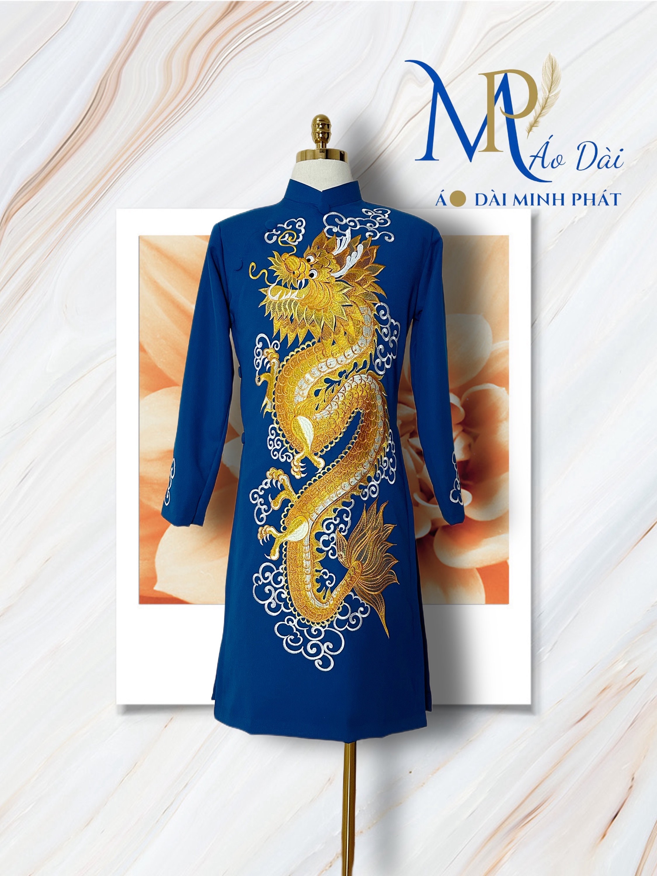 Royal Blue Ao Dai Vietnamese Man Ao Dai Embroidered Dragon Ao Dai Long ...