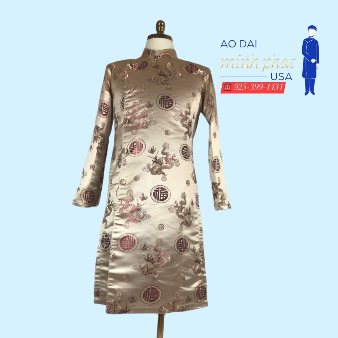 Tan Brown Ao Dai Vietnamese Man Gam Ao Dai Long Dress - Etsy