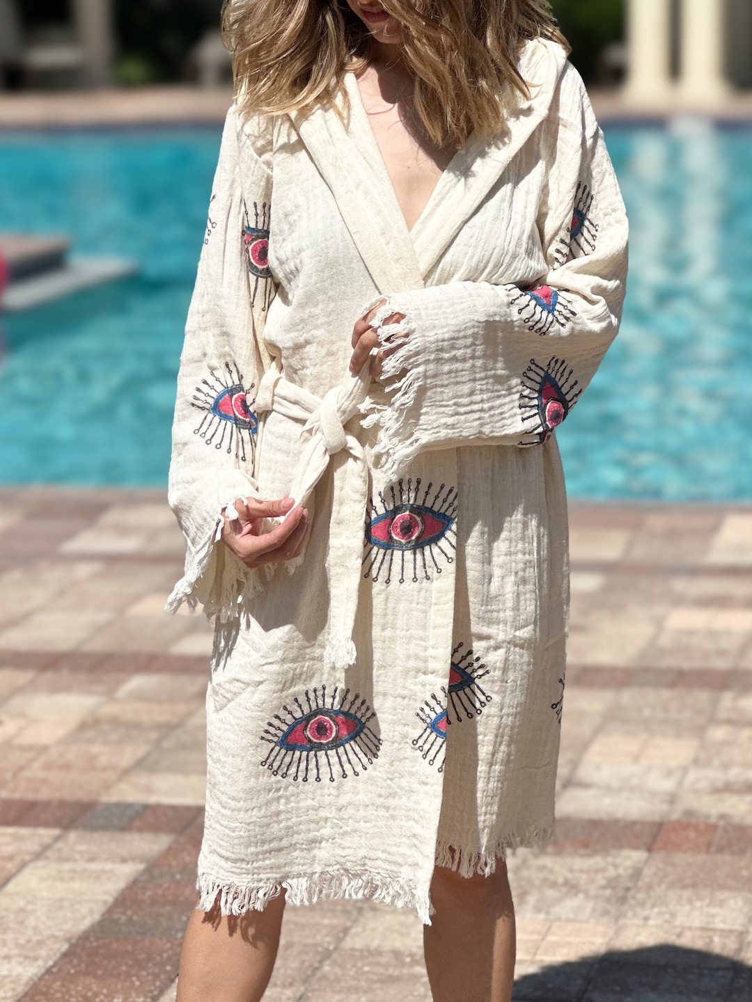 Bathrobe for Women, Evil Eye Robe, Yoga Robes, Organic Cotton Robe ...