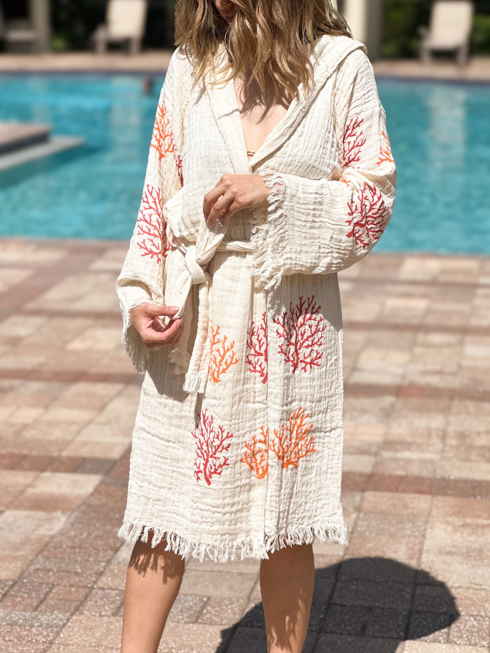 Bathrobe for Women, Organic Cotton Robe, Hoodie Bath Robe, Muslin Soft ...