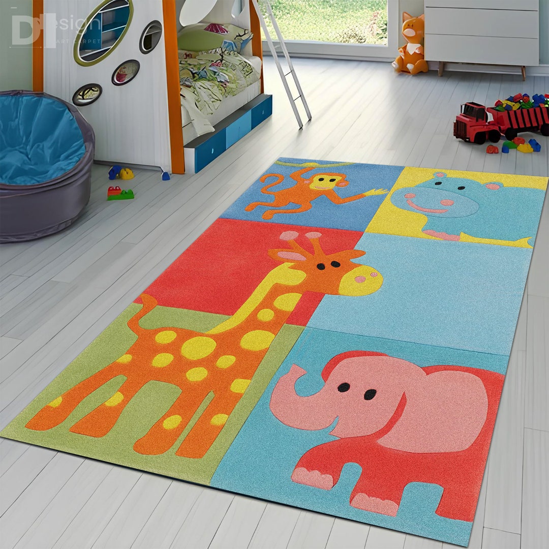 Zoo Themed Rug, Safari Animal Rug, Colorful Area Rug, Rugs for Baby ...