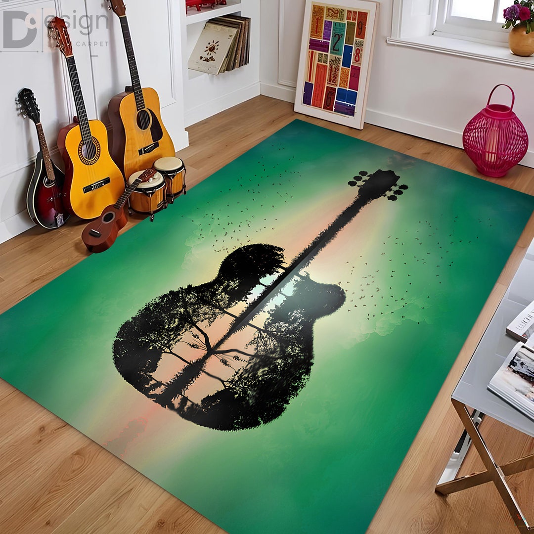 Tree of Life Rug, Guitar Rug, Music Room Decor, Modern Art Rug, Non ...