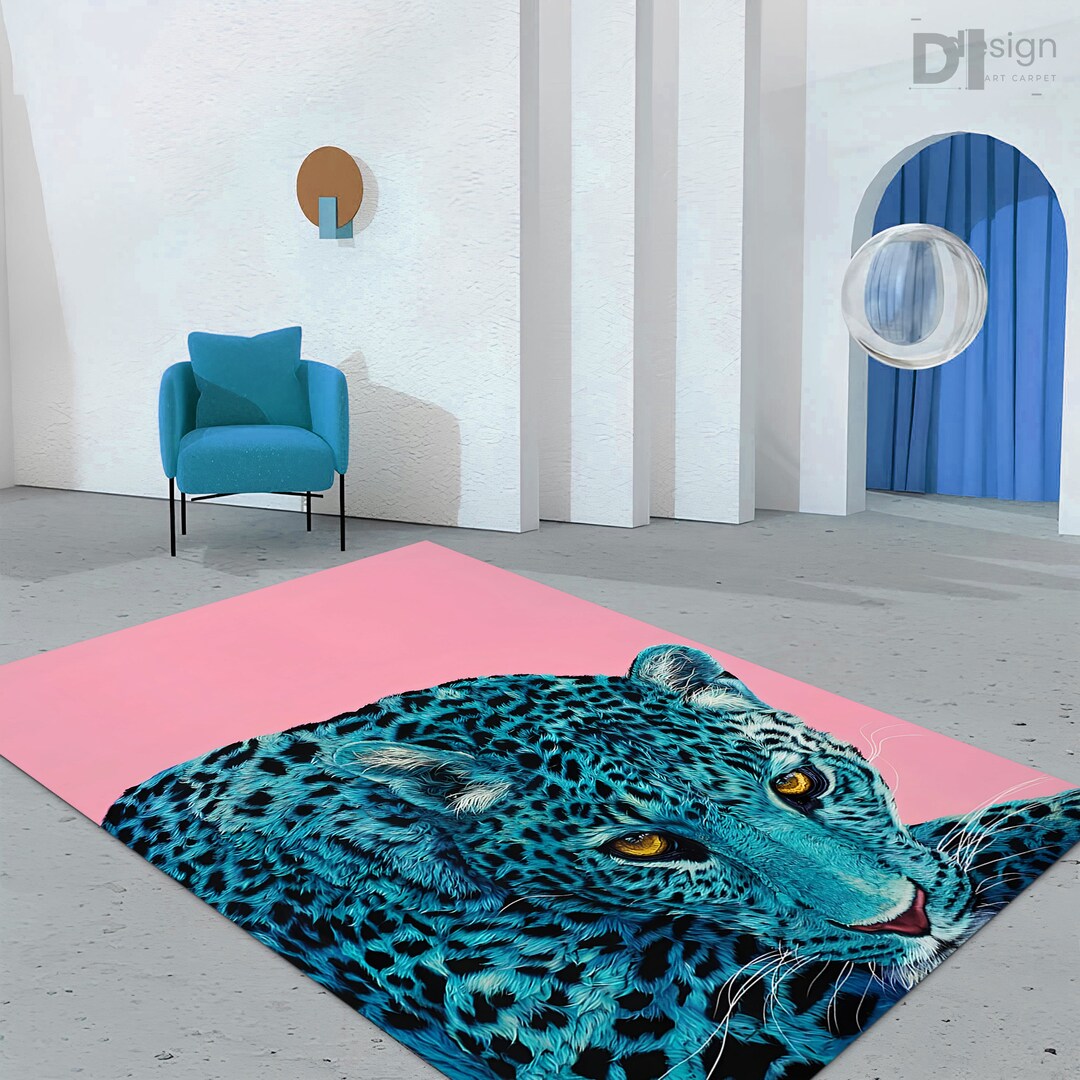 Leopard Rug, Animal Rug, Blue Leopard Rug, Rugs for Living Room, Gift ...