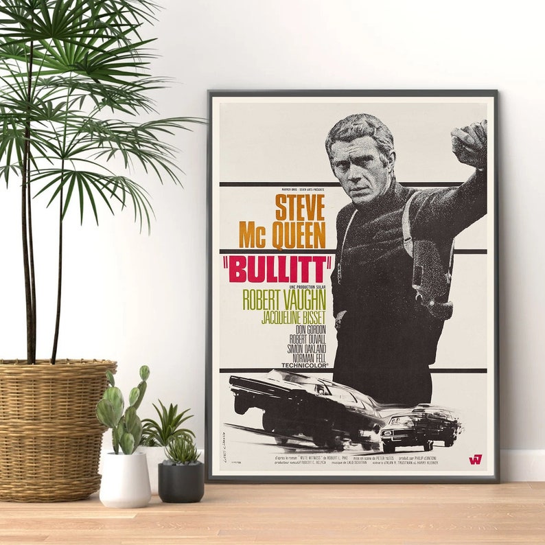 Bullitt Steve Mcqueen Movie Poster Print, Canvas Wall Art, Room Decor ...