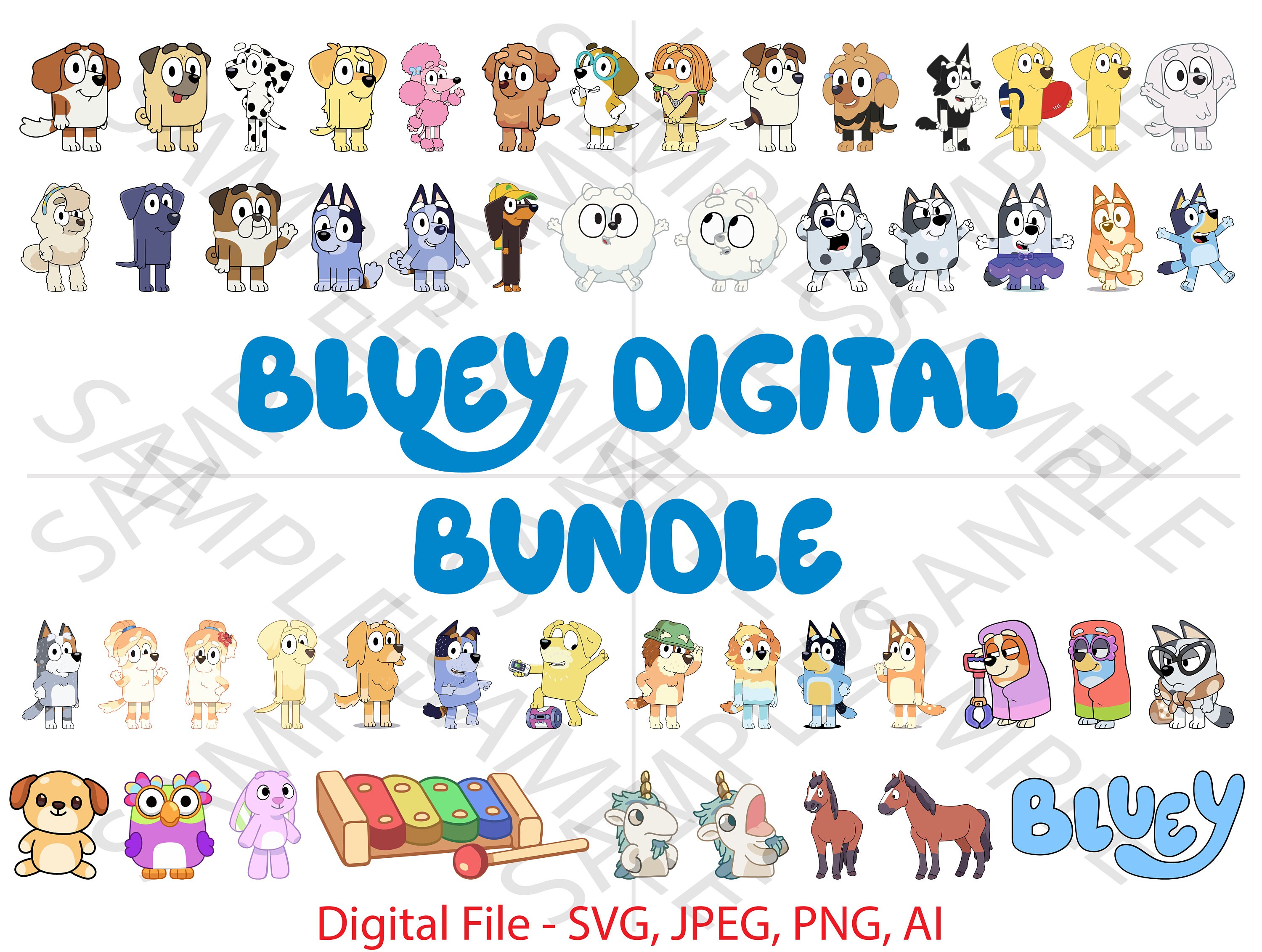 Bluey Show Bundle, 50 Bluey Characters, Bluey, Bluey SVG, Bluey Show ...