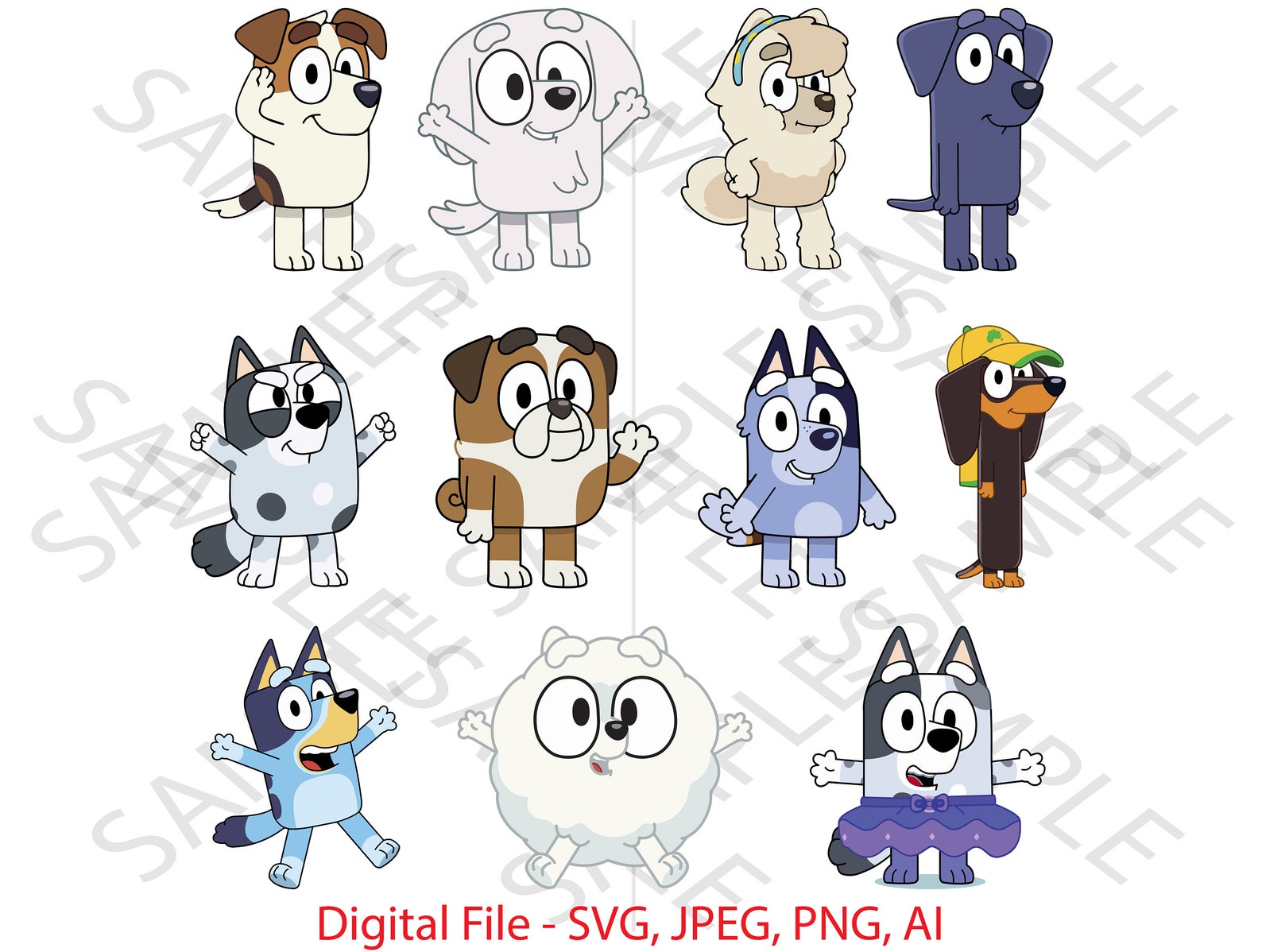 Bluey Show Bundle, 23 Bluey Characters, Bluey, Bluey Friends SVG Bundle ...